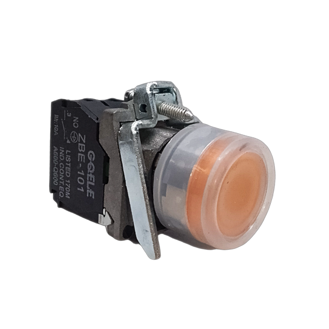 Pulsador luminoso amarillo 22mm ip65 con gqele gxb4bpw35g5x10