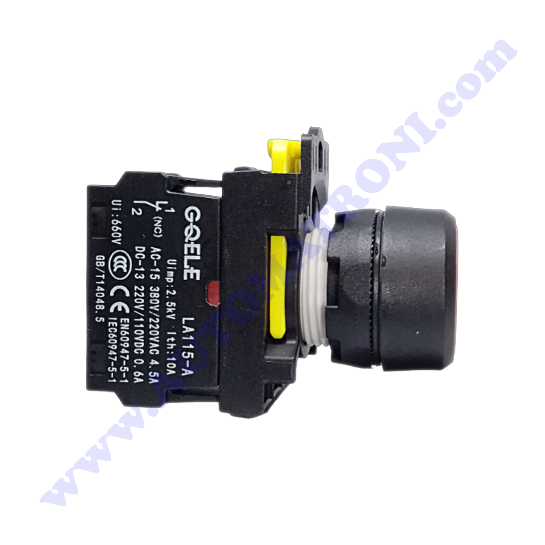 Pulsador plastico rasante 22mm rojo "o" 1nc gqele la115a101b2