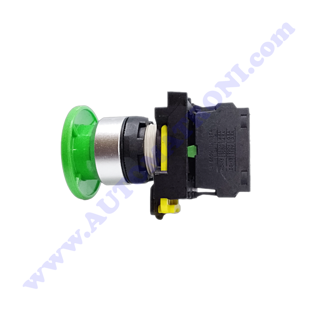 Pulsador plastico verde tipo hongo 1na 22mm b gqele la115a210m