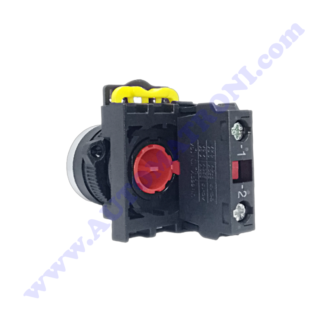 Pulsador plastico rasante 22mm rojo 1nc bisel gqele la115a501