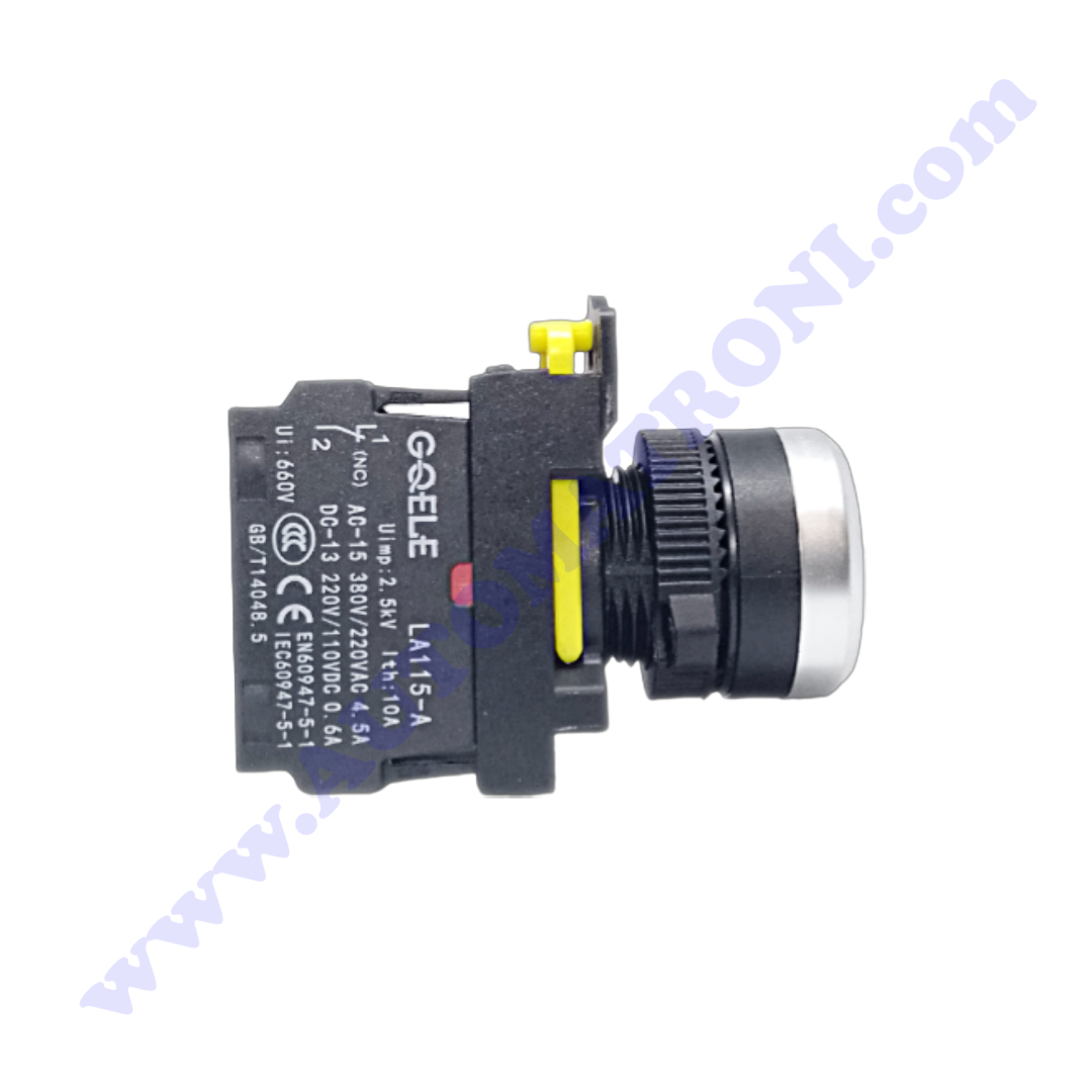 Pulsador plastico rasante 22mm rojo 1nc bisel gqele la115a501