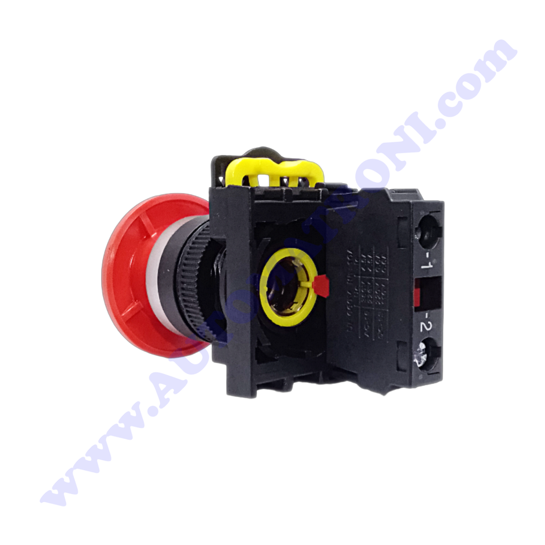 Pulsador plast rojo tipo hongo 1nc 22mm bisel gqele la115a501m