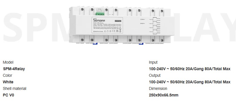 Smart stackable power meter (4-relays)100v~24 sonoff spm4relay